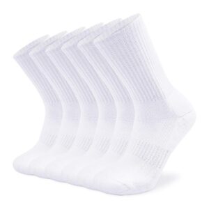 sox town unisex cushioned crew training athletic socks men & women with combed cotton moisture wicking breathable performance(white l)