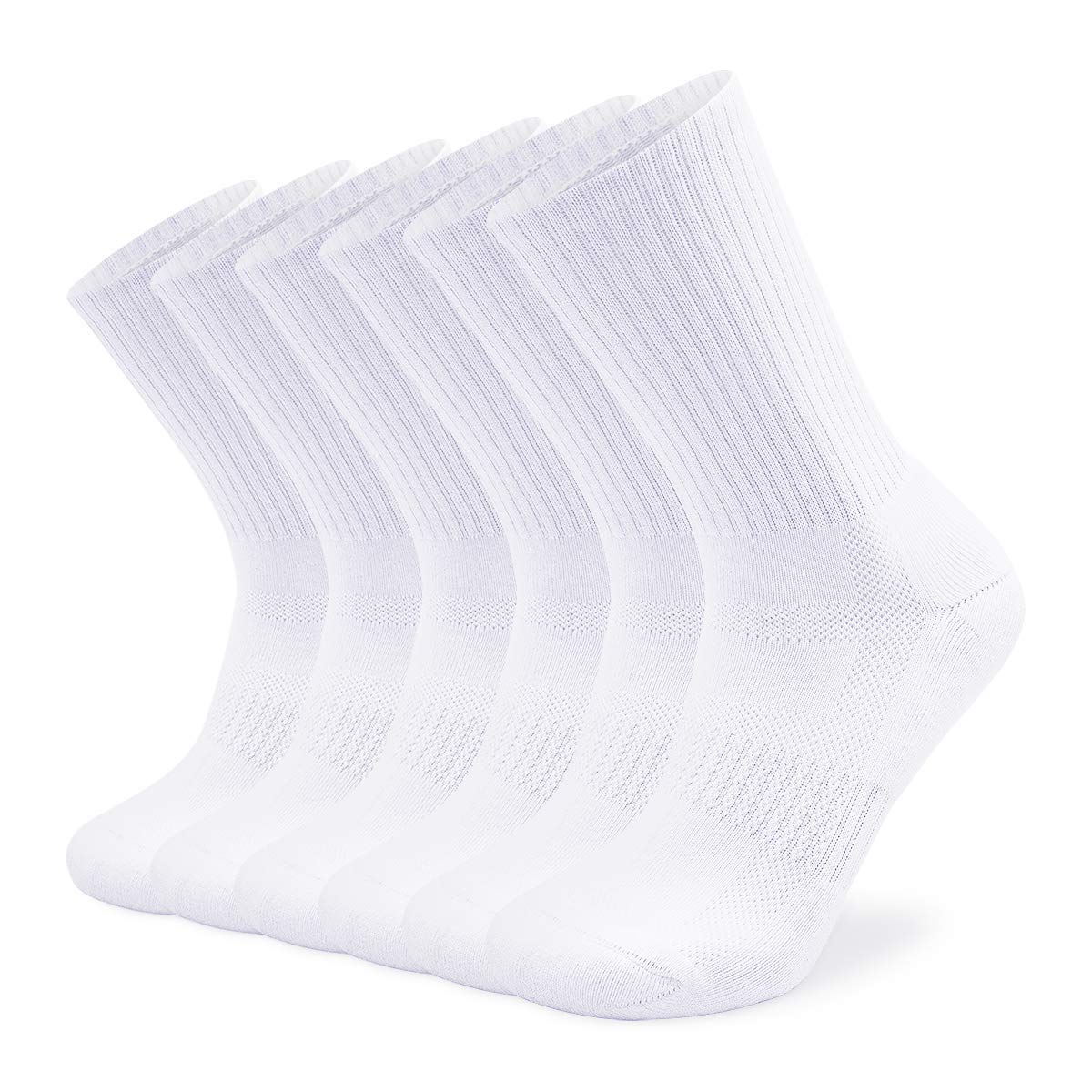 SOX TOWN Unisex Cushioned Crew Training Athletic Socks Men & Women with Combed Cotton Moisture Wicking Breathable Performance(White L)