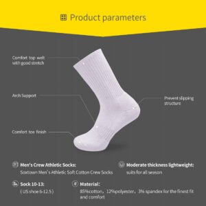 SOX TOWN Unisex Cushioned Crew Training Athletic Socks Men & Women with Combed Cotton Moisture Wicking Breathable Performance(White L)