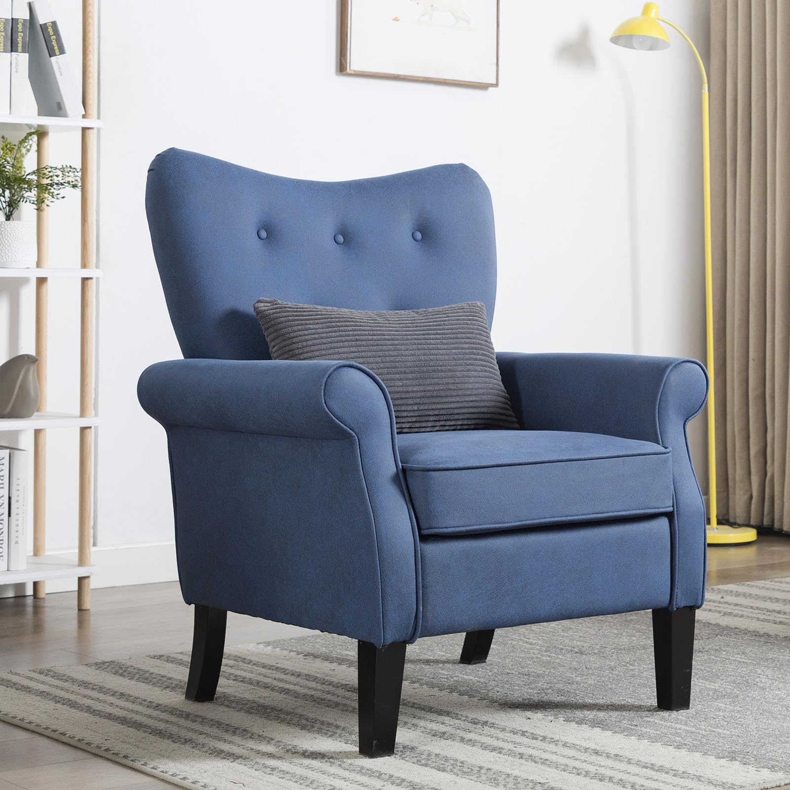 Artechworks Tufted Upholstered Accent Arm Chair with Tech Cloth(Leathaire), Love Shape Single Sofa Club Chair for Living Room, Bedroom, Home Office, Reading/Hosting Room,Blue Color