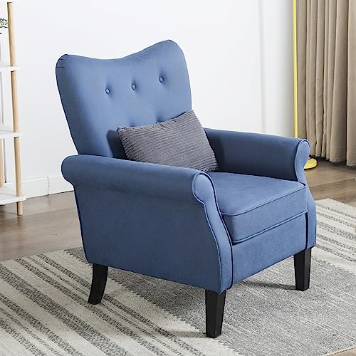 Artechworks Tufted Upholstered Accent Arm Chair with Tech Cloth(Leathaire), Love Shape Single Sofa Club Chair for Living Room, Bedroom, Home Office, Reading/Hosting Room,Blue Color