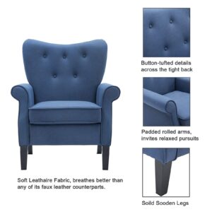 Artechworks Tufted Upholstered Accent Arm Chair with Tech Cloth(Leathaire), Love Shape Single Sofa Club Chair for Living Room, Bedroom, Home Office, Reading/Hosting Room,Blue Color