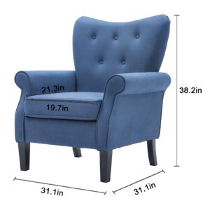 Artechworks Tufted Upholstered Accent Arm Chair with Tech Cloth(Leathaire), Love Shape Single Sofa Club Chair for Living Room, Bedroom, Home Office, Reading/Hosting Room,Blue Color