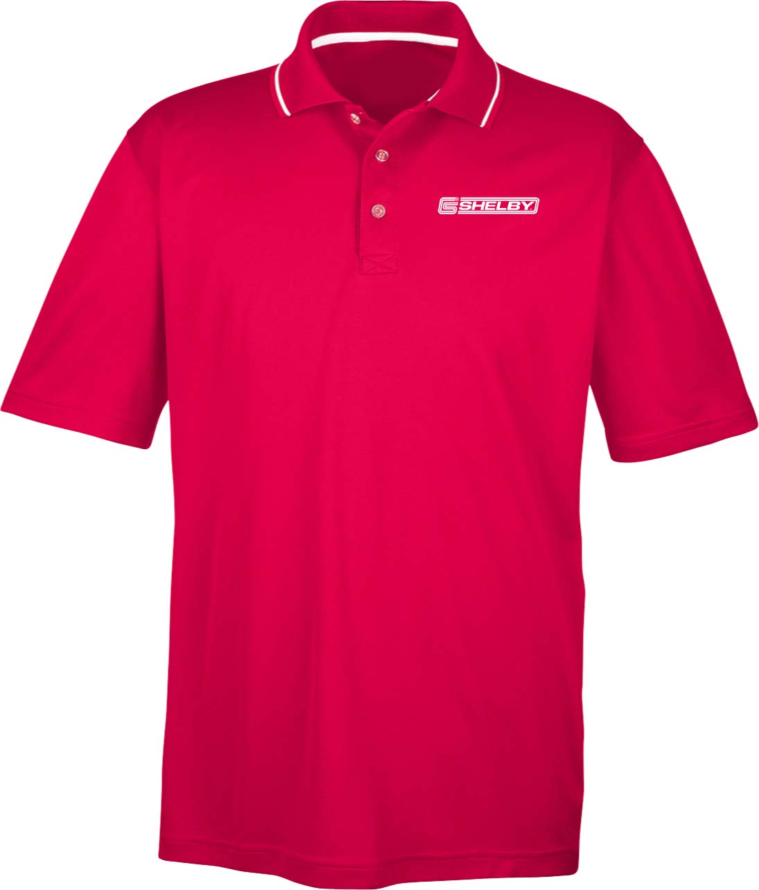 Ford Mustang Shelby Crest Pocket Print Two Tone Polo, Red 4XL