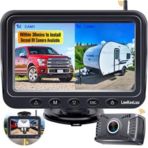 leekooluu wireless backup camera hd 1080p waterproof truck car mini-rv back up camera system travel camper rear view 5'' monitor night vision two channels digital wifi signals f09