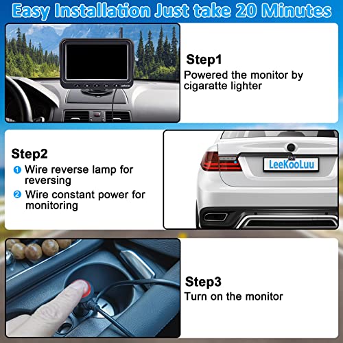 LeeKooLuu Wireless Backup Camera HD 1080P Waterproof Truck Car Mini-RV Back Up Camera System Travel Camper Rear View 5'' Monitor Night Vision Two Channels Digital WiFi Signals F09