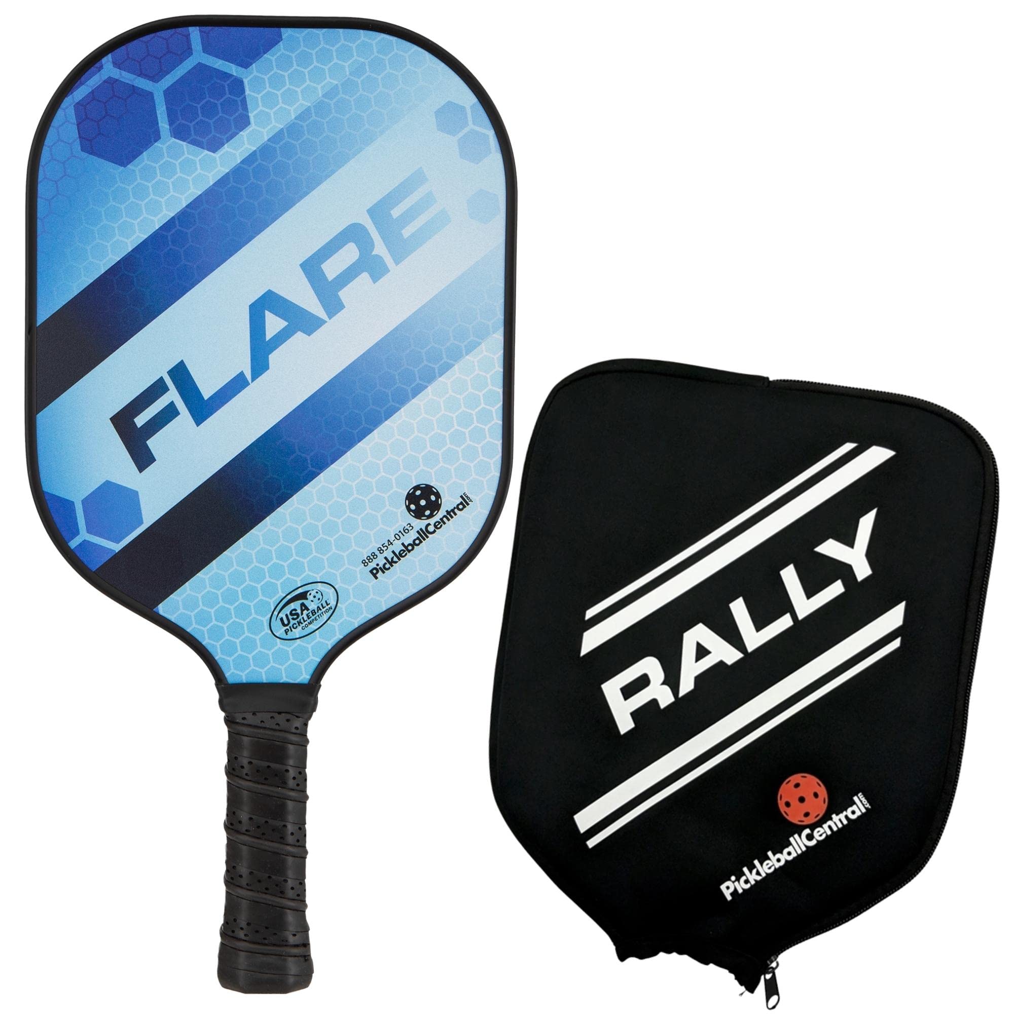 Rally Flare Graphite Pickleball Paddle - Blue | Polymer Honeycomb Core, Graphite Face | Lightweight Control, Power, Spin | Paddle Cover Included in Bundle | USAPA Approved