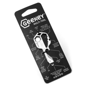 geekey multi-tool | original key shaped pocket tool | stainless steel keychain utility gadget | 16+ tools | tsa safe multitool | gift for men, women, valentine's, groomsmen, birthday, father