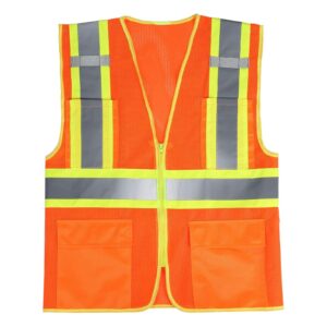 sulwzm high visibility reflective safety vest with zipper and pockets orange,l