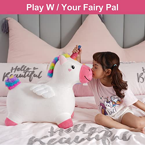 iPlay, iLearn Bouncy Pals Unicorn Horses, Toddler Girl Bouncing Animal Hopper, Inflatable Plush Hopping Toy, Outdoor Indoor Ride on Bouncer, Baby First Birthday Gift 18 Month 2 3 4 Year Old Kid