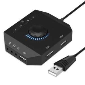 usb hub with audio adapter, tendak external sound card with 3.5mm headphone microphone jack and volume control 3 port usb hub for laptop pc hdd disk