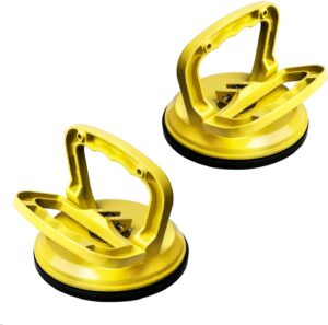 fcho glass suction cup heavy duty aluminum vacuum plate puller handle holder hooks duty galss lifting/tile suction cup lifter/moving glass/pad for lifting (yellow, 2pack)