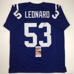 autographed/signed darius shaquille leonard indianapolis blue football jersey jsa coa