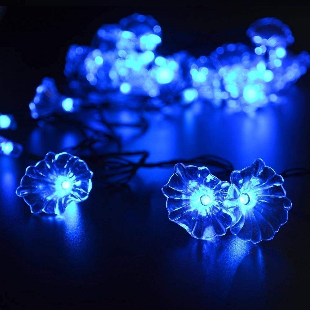 EONLYX Solar Flower String Lights, Solar Morning Glory Flower 15.7ft/4.8m 20 LED Flower String Lights Waterproof for Home Indoor Garden Lawn Patio Trees Weddings (Blue)