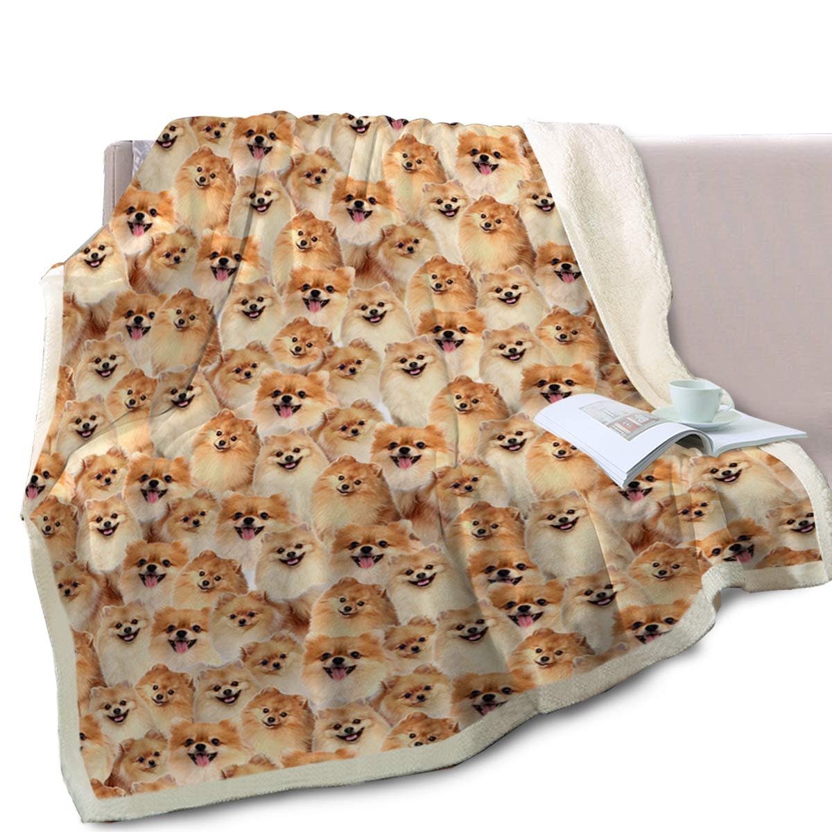 BlessLiving Pomeranian Throw Blanket Fuzzy Dogs Blanket for Kids People Cute Puppy Fleece Blanket Reversible Animal Pet Sherpa Couch Throw Pomeranian Gifts for Pomeranian Lovers (50 x 60 Inches)