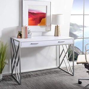 safavieh home office elaine modern white and silver 1-drawer desk