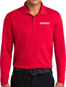 ford mustang shelby crest pocket print long sleeve polo, red small