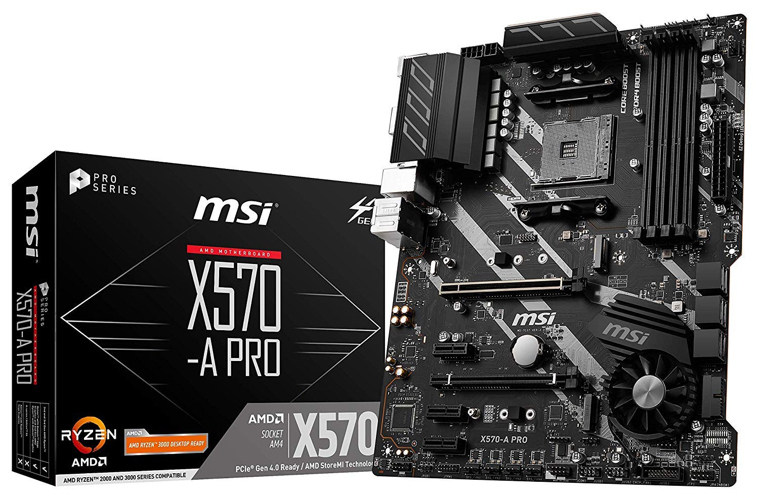 MSI X570-A PRO Motherboard (AMD AM4, DDR4, PCIe 4.0, SATA 6Gb/s, M.2, USB 3.2 Gen 2, HDMI, ATX)