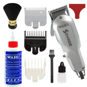 wahl professional series senior clipper #8545 – great for professional stylists and barbers – v9000 electromagnetic motor –silver -aluminum metal bottom housing with bonus oil and neck duster