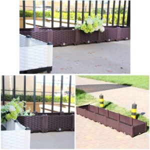 Hershii Plastic Raised Garden Bed Rectangular Planter Boxes Kit Indoor Outdoor Gardening Container for Growing Vegetables, Plants, Herbs, Flowers & Succulents - Brown - 61.41 X 15.35 X 8.66 Inches