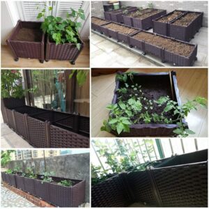 Hershii Plastic Raised Garden Bed Rectangular Planter Boxes Kit Indoor Outdoor Gardening Container for Growing Vegetables, Plants, Herbs, Flowers & Succulents - Brown - 61.41 X 15.35 X 8.66 Inches