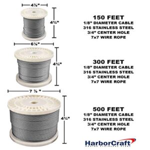 HarborCraft 500 Feet of 1/8" 316 Stainless Steel Wire Rope Aircraft Cable for Deck Cable Railing Kits DIY Balustrades 7x7