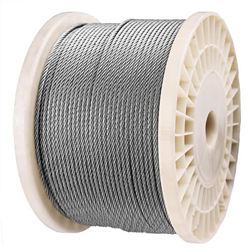 HarborCraft 500 Feet of 1/8" 316 Stainless Steel Wire Rope Aircraft Cable for Deck Cable Railing Kits DIY Balustrades 7x7