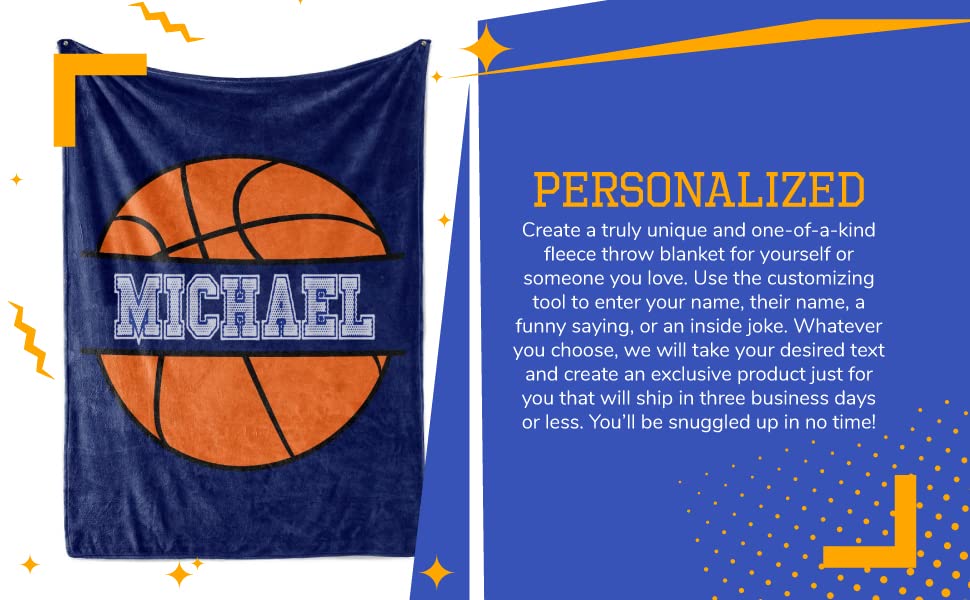 Personalized Custom Basketball Fleece and Sherpa Throw Blanket for Kids Youth Basket Ball Indoor Outdoor Blankets Boys Girls Toddler Mini Hoop Fans Toys Apparel