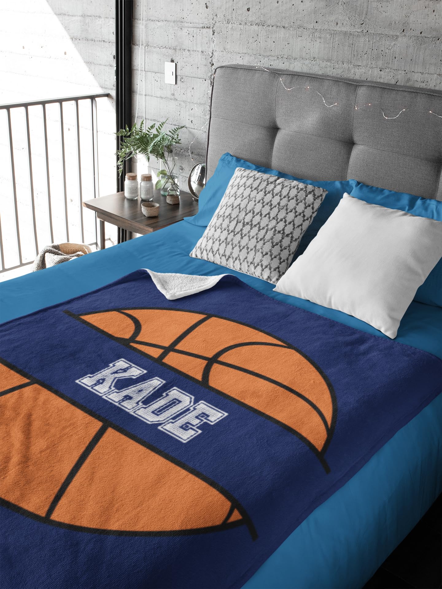 Personalized Custom Basketball Fleece and Sherpa Throw Blanket for Kids Youth Basket Ball Indoor Outdoor Blankets Boys Girls Toddler Mini Hoop Fans Toys Apparel