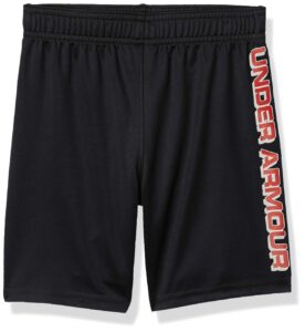 under armour boys' little ua logo short, black/versa red, 4