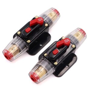 2 piece 50a circuit breaker 12v with manual reset,50 amp inline fuse 0-8 gauge for car audio marine boat stereo switch inverter replace fuses