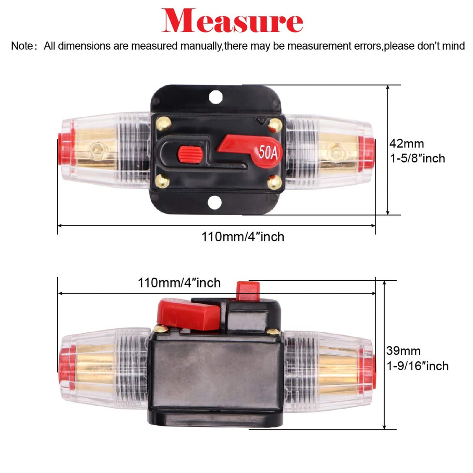 2 Piece 50A Circuit Breaker 12V with Manual Reset,50 amp Inline Fuse 0-8 Gauge for Car Audio Marine Boat Stereo Switch Inverter Replace Fuses