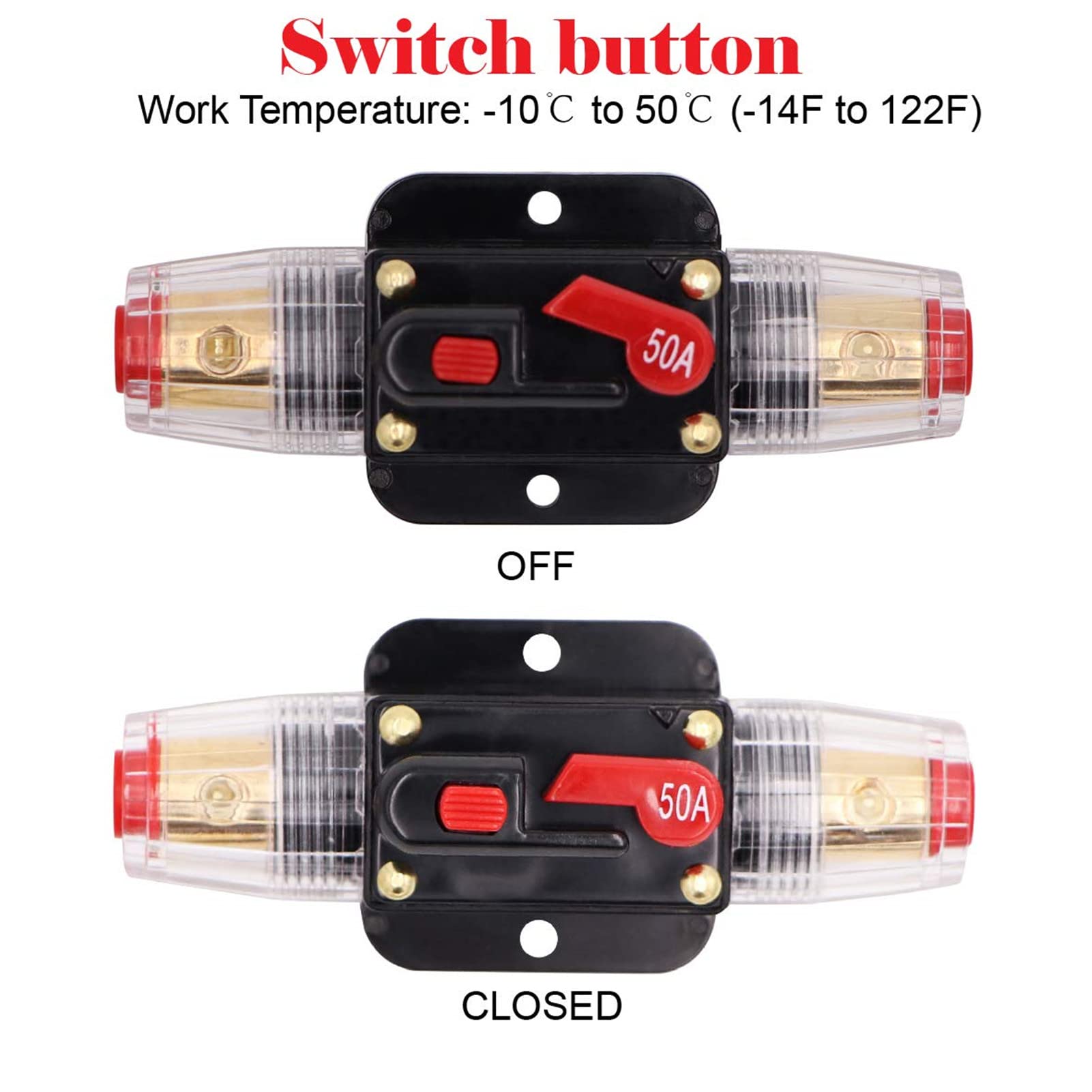 2 Piece 50A Circuit Breaker 12V with Manual Reset,50 amp Inline Fuse 0-8 Gauge for Car Audio Marine Boat Stereo Switch Inverter Replace Fuses