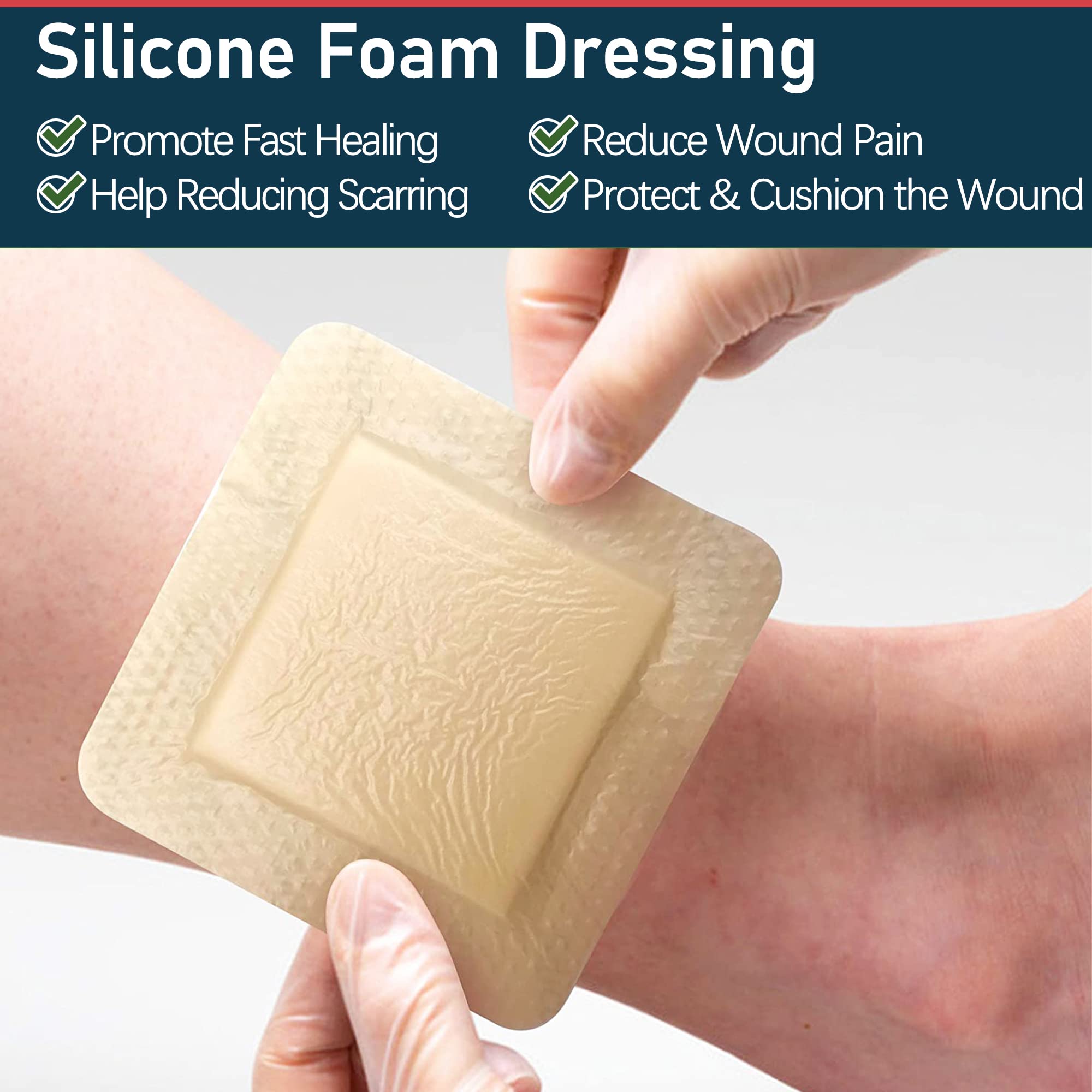 LotFancy Silicone Foam Dressing, 6"x 6" (4.3" x 4.3" Pad), 10 Count, Wound Dressing with Border, Bed Sores, Pressure Ulcers Healing Bandage Pad, Highly Absorbent, Waterproof