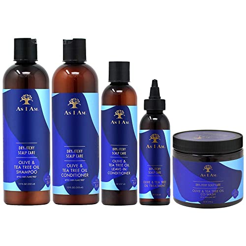 As I Am Dry & Itchy Scalp Care Olive & Tea Tree Oil Shampoo + Conditioner 12oz + Leave-In 8oz + Oil Treatment 4oz + CoWash 16oz