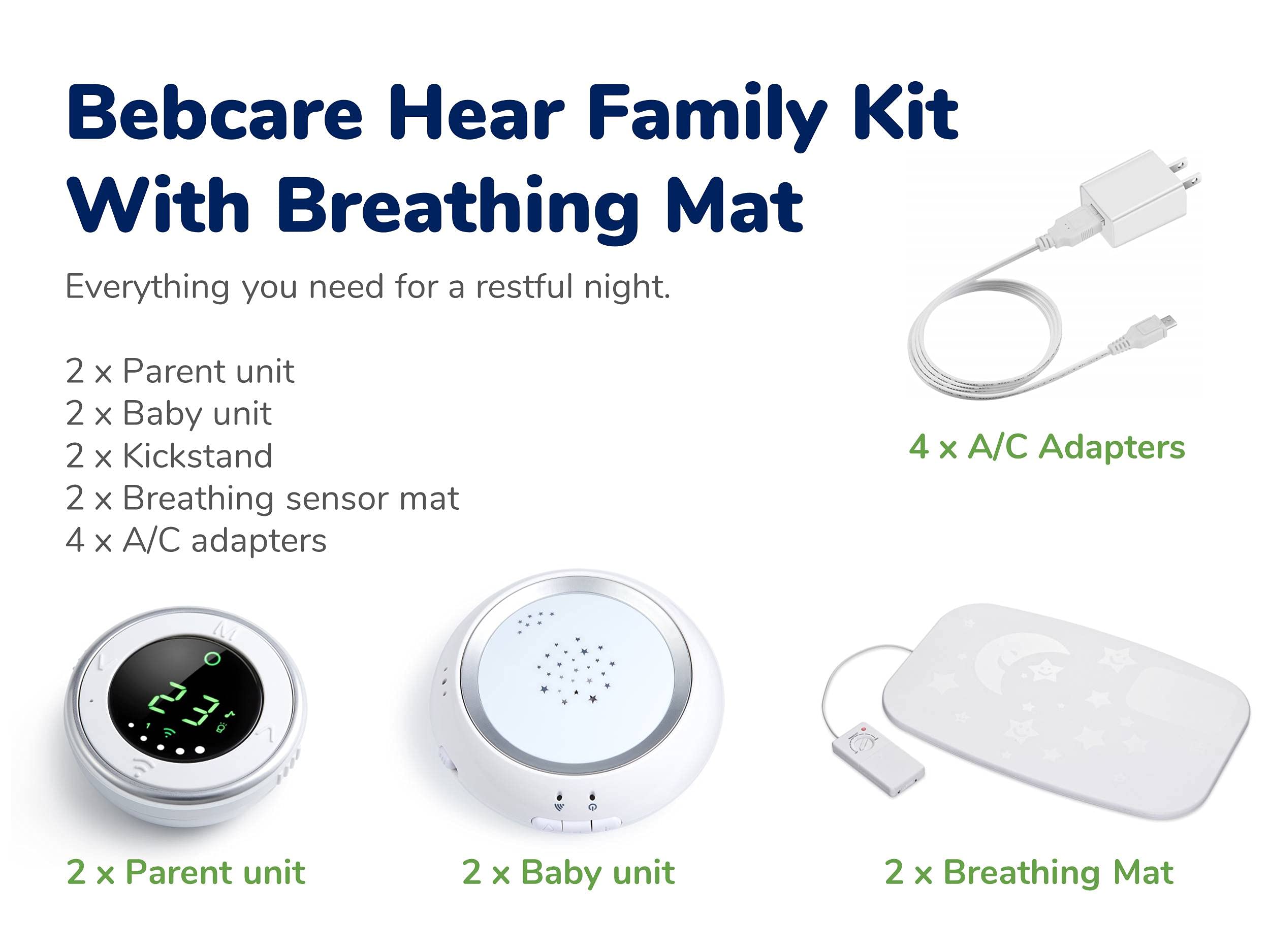 Bebcare Hear Audio Baby Monitor with Ultra-Low Radiation Safe Technology, Breathing Sensor, Night Light and White Noise Silencer for Reception up to 2000 feet (Without Breathing Sensor Mat)