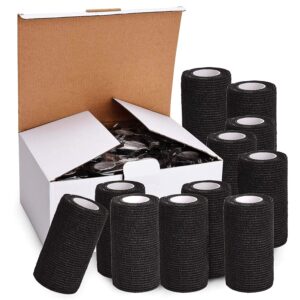 tobwolf 12pcs self adherent bandage, 4"x5yd / 10cmx4.5m cohesive elastic bandage wrap, breathable sports tape for wrist ankle knee leg sprains swelling - black