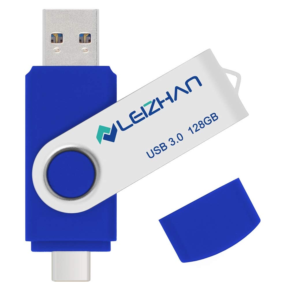 leizhan 128GB Dual Port USB C Flash Drive Picture Stick Compatible with Samsung Galaxy S10+, S10e, S10,S9, Note 9, S8, S8 Plus, Blue