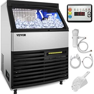 vevor commercial ice maker machine, 265lbs/24h stainless steel etl approved commercial ice maker with 77lbs storage for home bar resaturant, scoops,filter and connection hose included