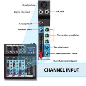 Depusheng HT4 Bluetooth Compatible Professional Portable Digital DJ Console w/USB 4 Channel Mixer Audio Interface-Mixing Boards For Studio Recording, Black