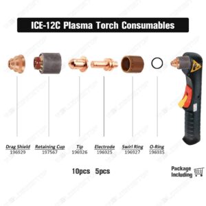 Plasma Cutting Torch ICE-12C Electrode 196925 Nozzle 196926 Tip for Miller Spectrum 125C Cutter Consumables PKG-15