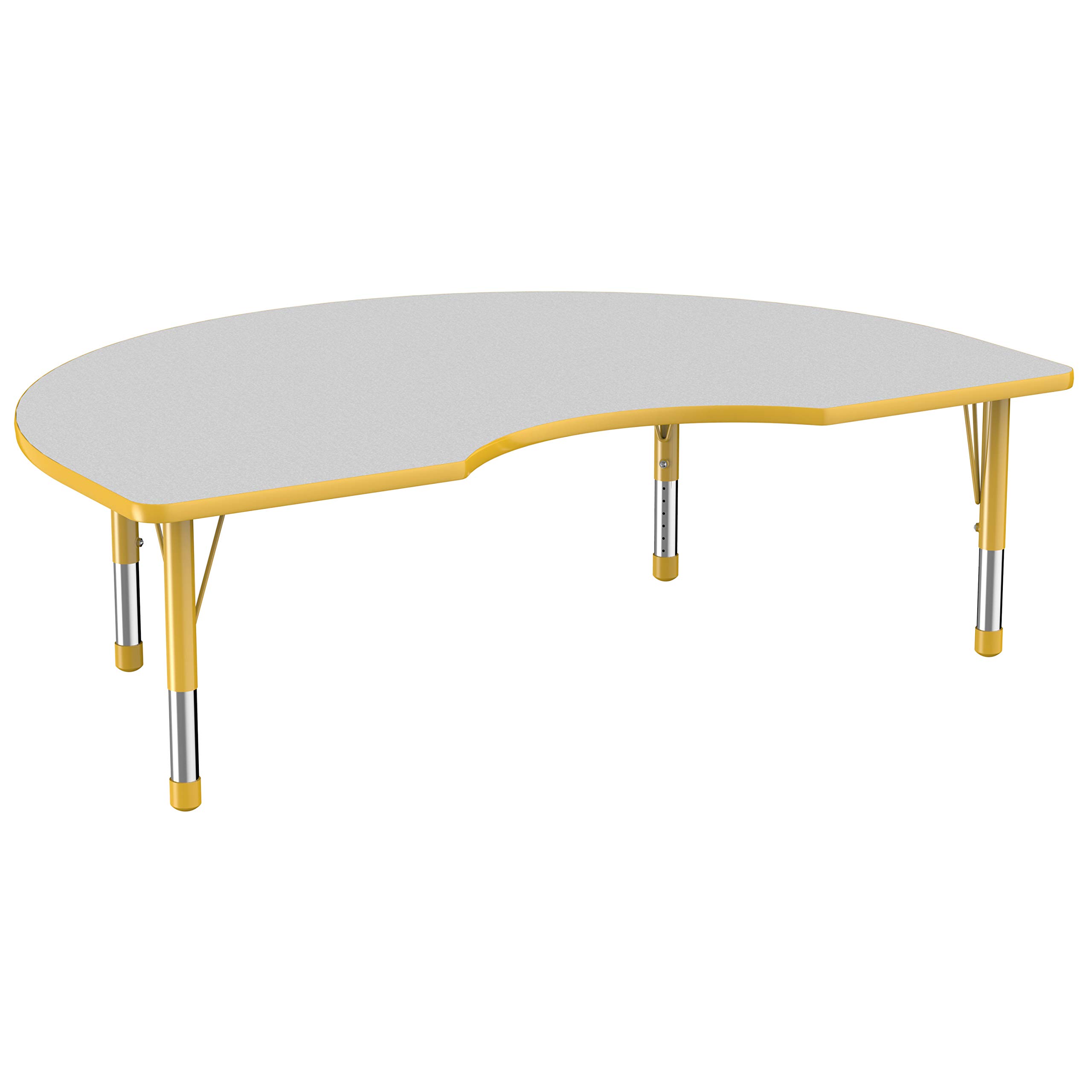 Factory Direct Partners 10087-GYYE Kidney Activity School and Classroom Kids Table (48" x 72"), Toddler Legs, Adjustable Height 15-24" - Gray Top and Yellow Edge