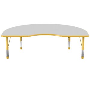 Factory Direct Partners 10087-GYYE Kidney Activity School and Classroom Kids Table (48" x 72"), Toddler Legs, Adjustable Height 15-24" - Gray Top and Yellow Edge