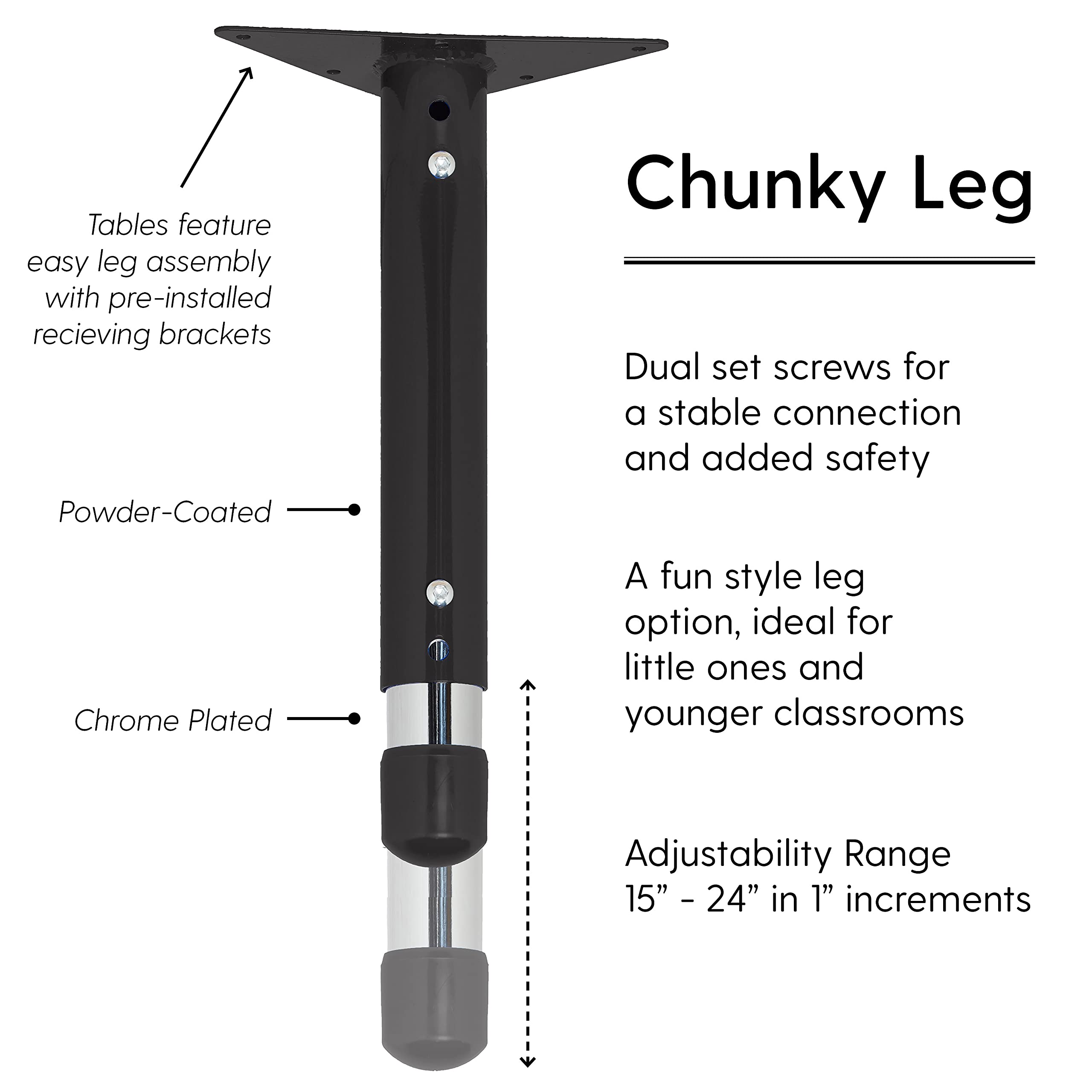 Factory Direct Partners 10157-DEBK Dry-Erase Rectangle Activity School and Classroom Kids Table (30" x 60"), Toddler Legs, Adjustable Height 15-24" - Whiteboard Top/Black Edge