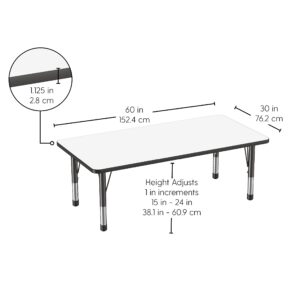 Factory Direct Partners 10157-DEBK Dry-Erase Rectangle Activity School and Classroom Kids Table (30" x 60"), Toddler Legs, Adjustable Height 15-24" - Whiteboard Top/Black Edge