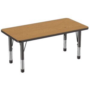 factory direct partners fdp rectangle activity school and kids classroom table (24 x 48 inch), toddler legs, adjustable height 15-24 inches - oak top and black edge