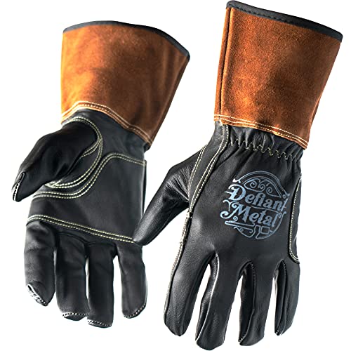 Defiant Metal TIG Welding Gloves - Premium Black Goatskin Leather (Medium)