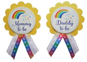 mommy to be & daddy to be pin rainbow baby shower pin for parents to wear, it's a girl, it's a boy baby sprinkle