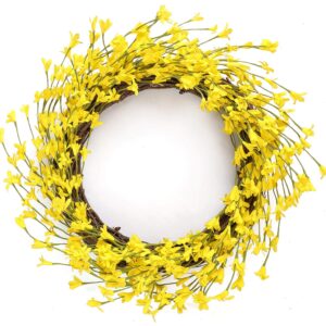 heflashor 15" yellow door wreath forsythia wreath for spring summer, jasmine wreath artificial flower front door wreath for windows garden wedding home decoration(no battery) (yellow)