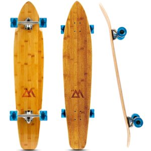 magneto 44 inch kicktail cruiser longboard skateboard | bamboo and hard maple deck | made for adults, teens, and kids (blue)